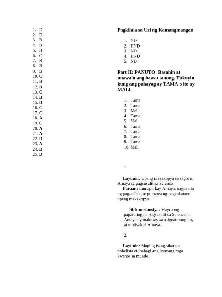 Answer Key Esp 10 | PDF