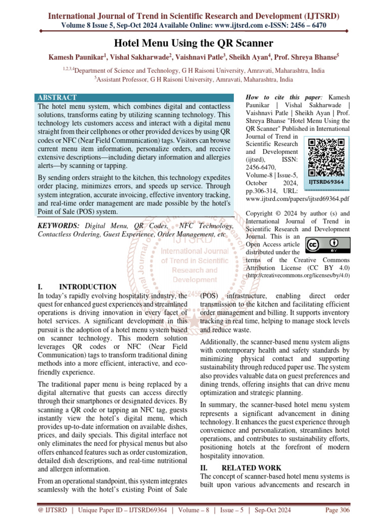Hotel Menu Using The QR Scanner | PDF | Point Of Sale | Statistics