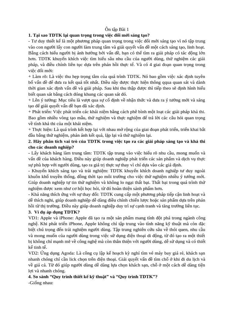 TDTK Ôn tập bài 1 | PDF