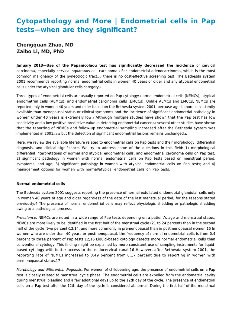 endometrial cells in PAP smear and their significance | PDF ...
