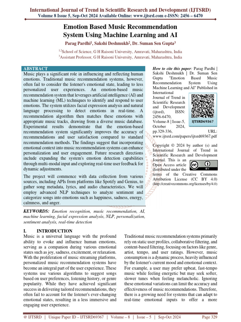 Emotion Based Music Recommendation System Using Machine Learning And Ai Pdf Usability