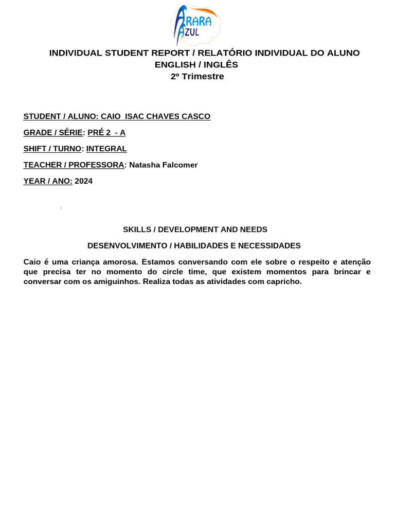 Individual Student Report 2º Tri - Pre 2 A - Integral | PDF