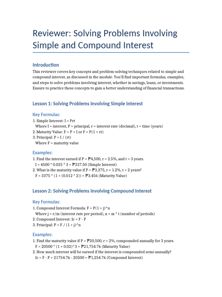 Simple and Compound Interest Reviewer | PDF