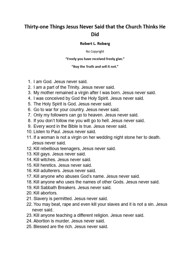 Thirty One Things Jesus Never Said That | PDF
