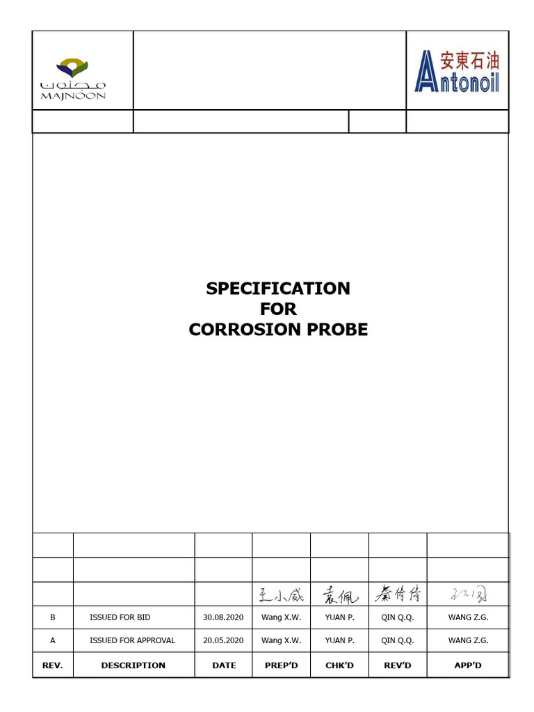 Maj-Gen-01-Cp-Spc-0009-B Specification For Corrosion Probe | PDF | Corrosion