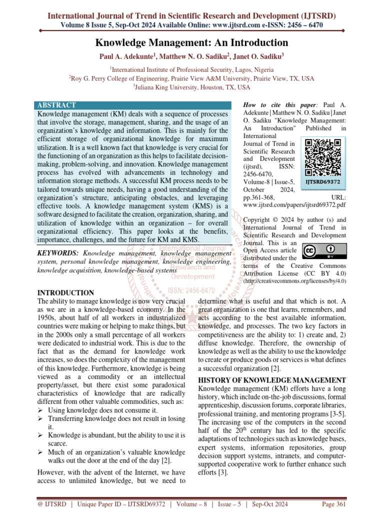 Knowledge Management An Introduction | PDF | Knowledge Management | Cognition