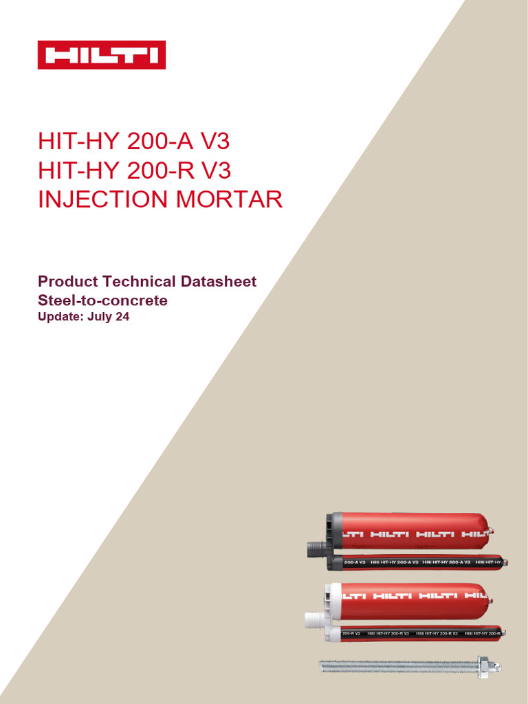 Technical Data Sheet For Hilti HIT HY 200 A R V3 Steel To Concrete Injectable Mortar Technical ...