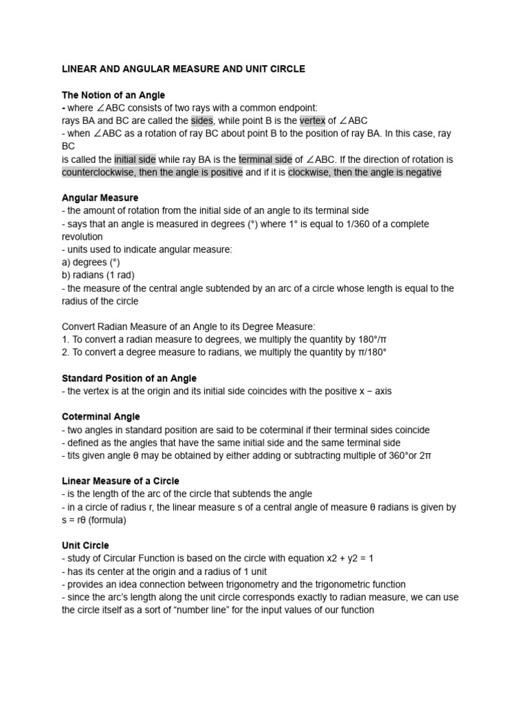 pre-cal-reviewer | PDF | Trigonometric Functions | Angle