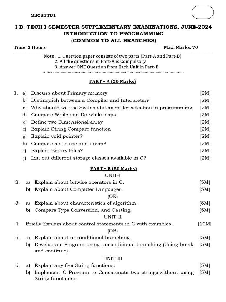 2024 Previous Question Papers | PDF | Pointer (Computer Programming) | String (Computer Science)