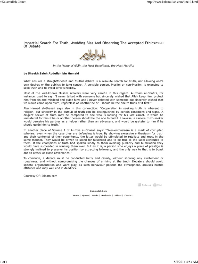 Impartial Search For Truth Avoiding Bias and Observing The Accepted ...