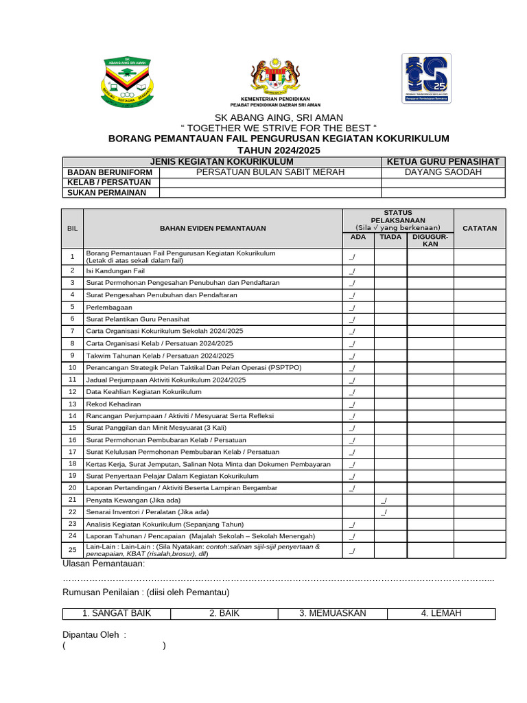 Borang Pemantauan Fail KK 2024 | PDF