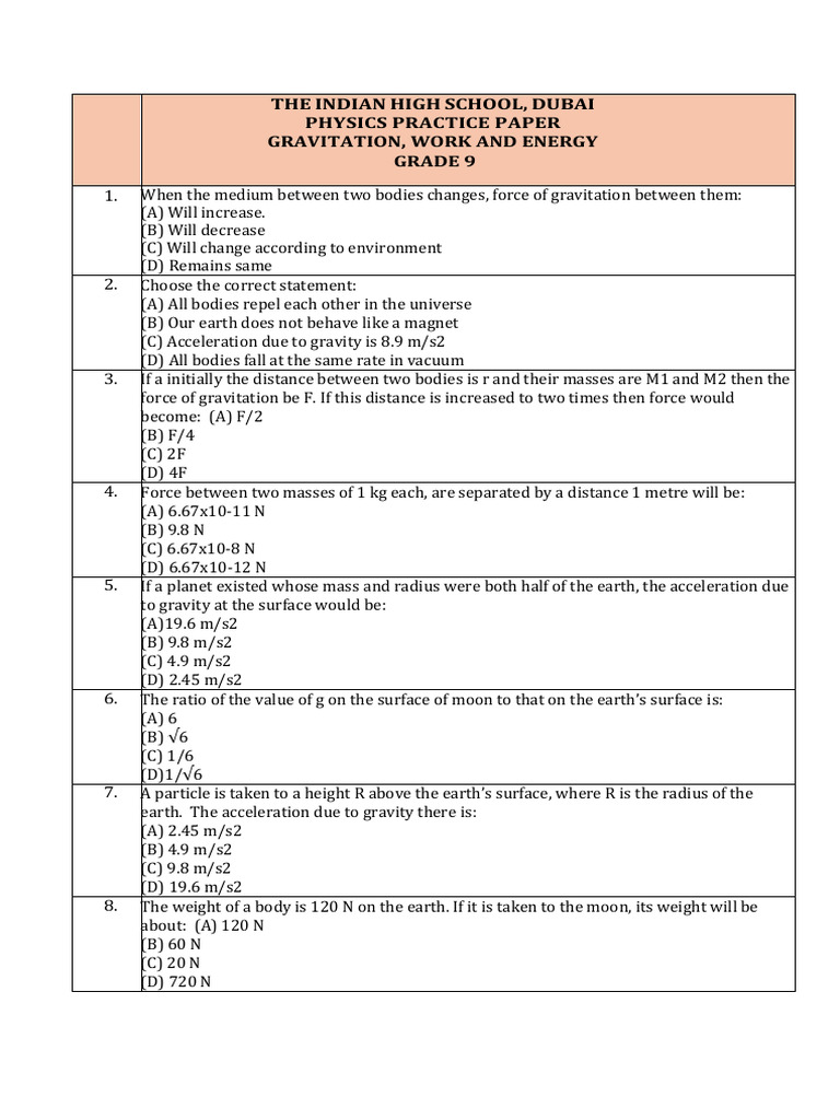 Grade 9 Revision Material | PDF | Force | Gravity