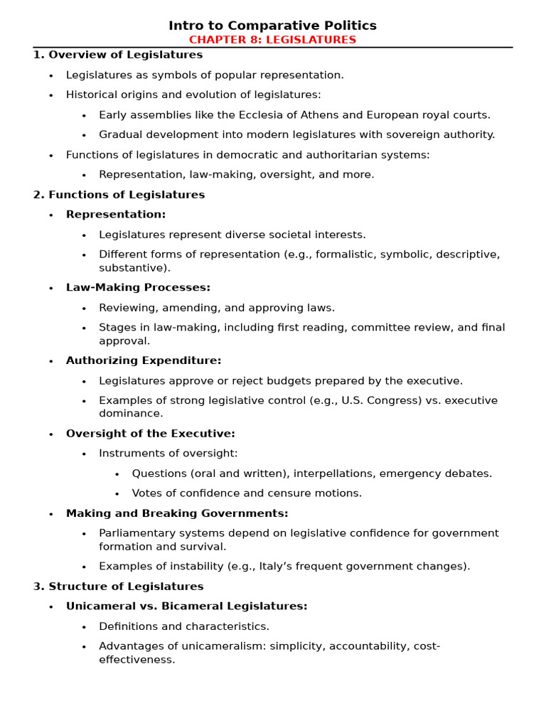 Chapter 8 - Legislature Topic Outline | PDF | Legislature | Forms Of ...