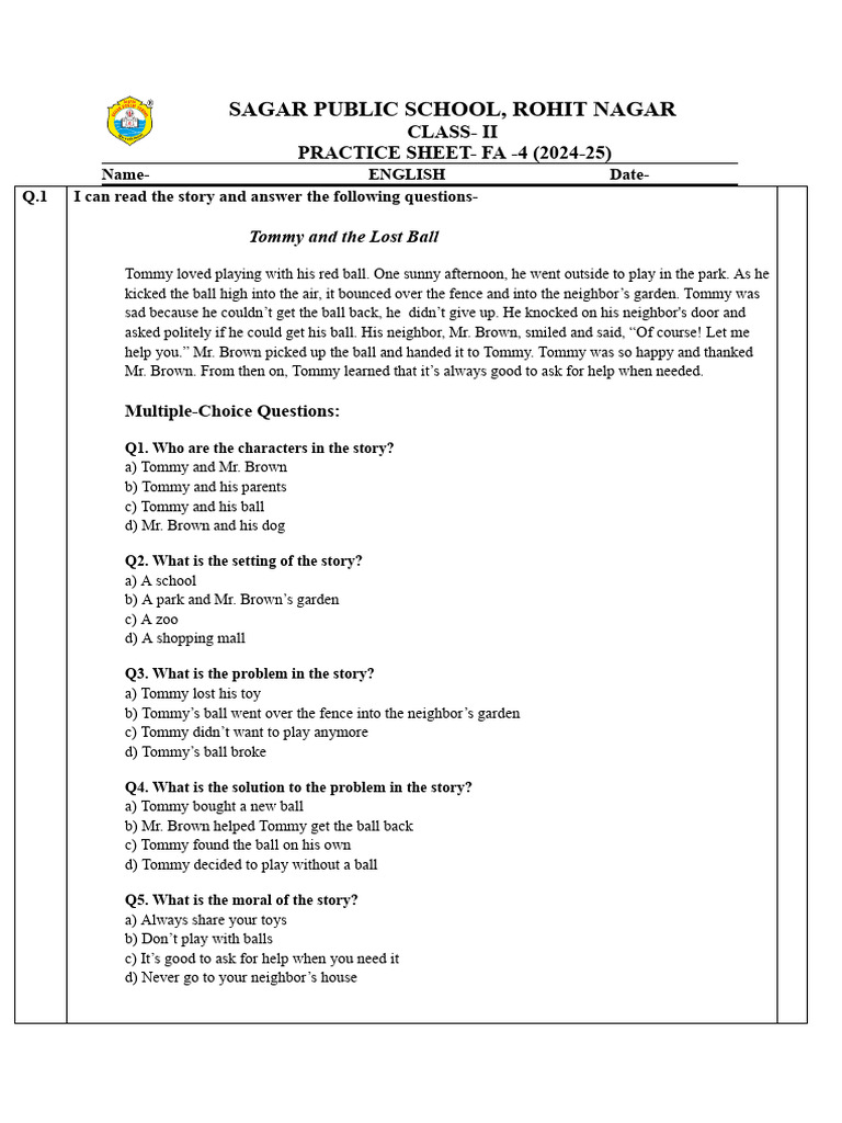English Class II Practice Sheet FA- 4 . | PDF | Grammatical Gender | Language Mechanics