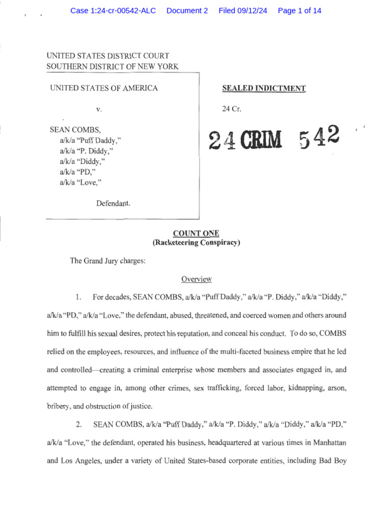P. Diddy Indictment | PDF