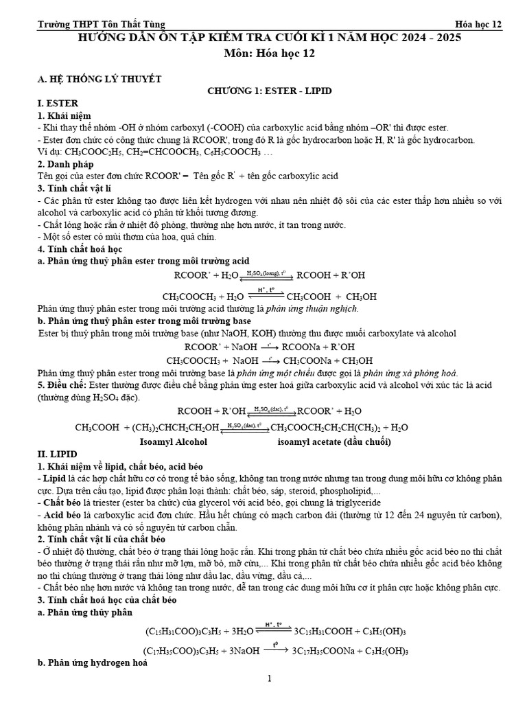 Huong Dan On Tap KTCK 1 Hoa 12-24-25 | PDF