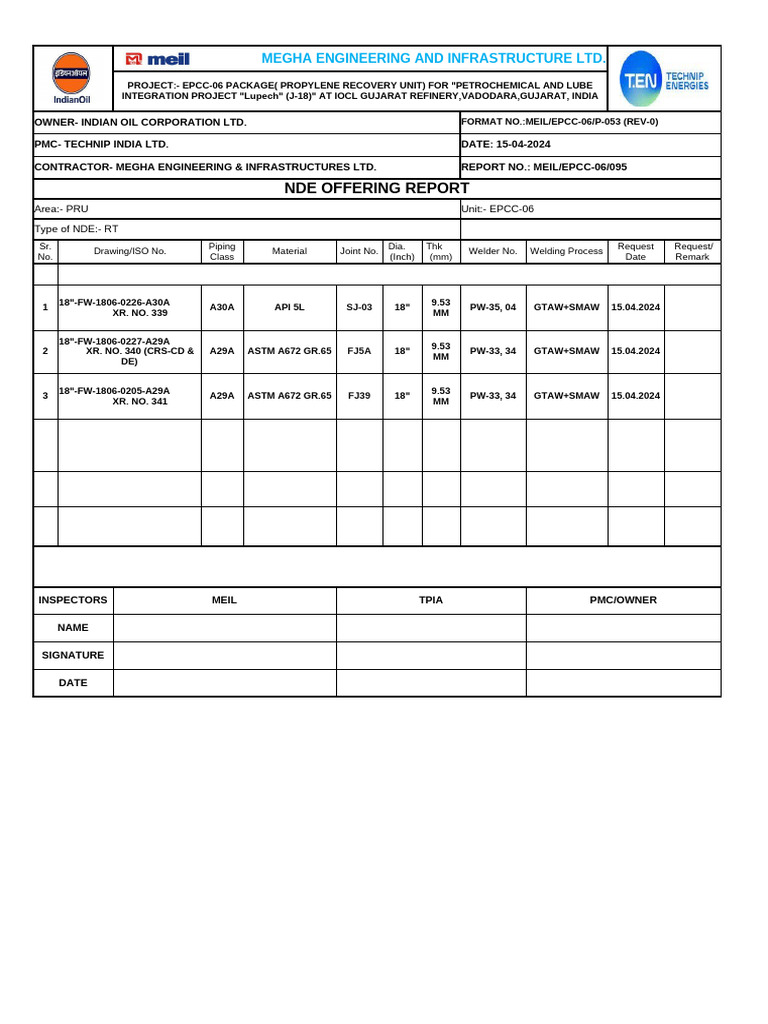 RT Offer Piping | PDF | Welding | Construction