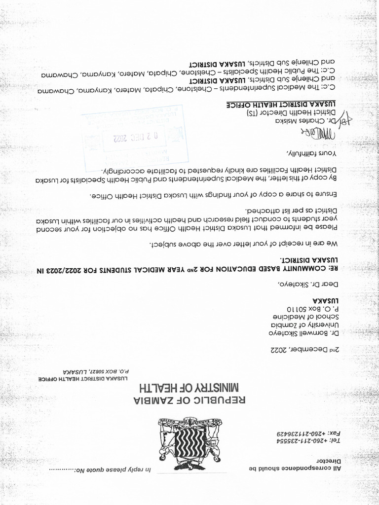 Lusaka DHMT Approval | PDF