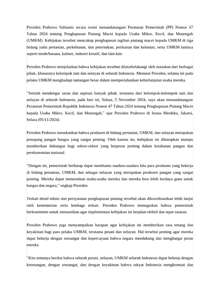 Penghapusan Piutang Macet UMKM 2024 | PDF