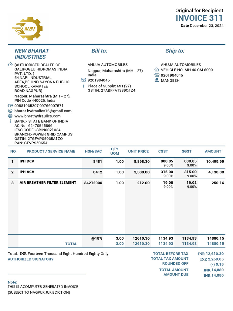 invoice_311 | PDF | Government Of India | Sales