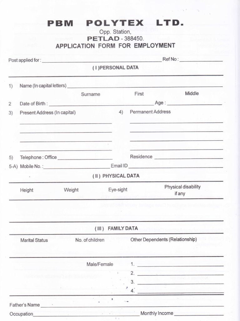 PBM Employment Form | PDF | Justice | Crime & Violence