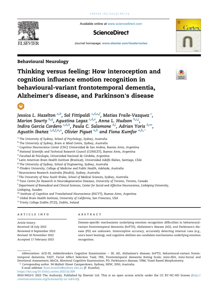 Thinking Versus Feeling How Interoception and Cognition Influence e ...