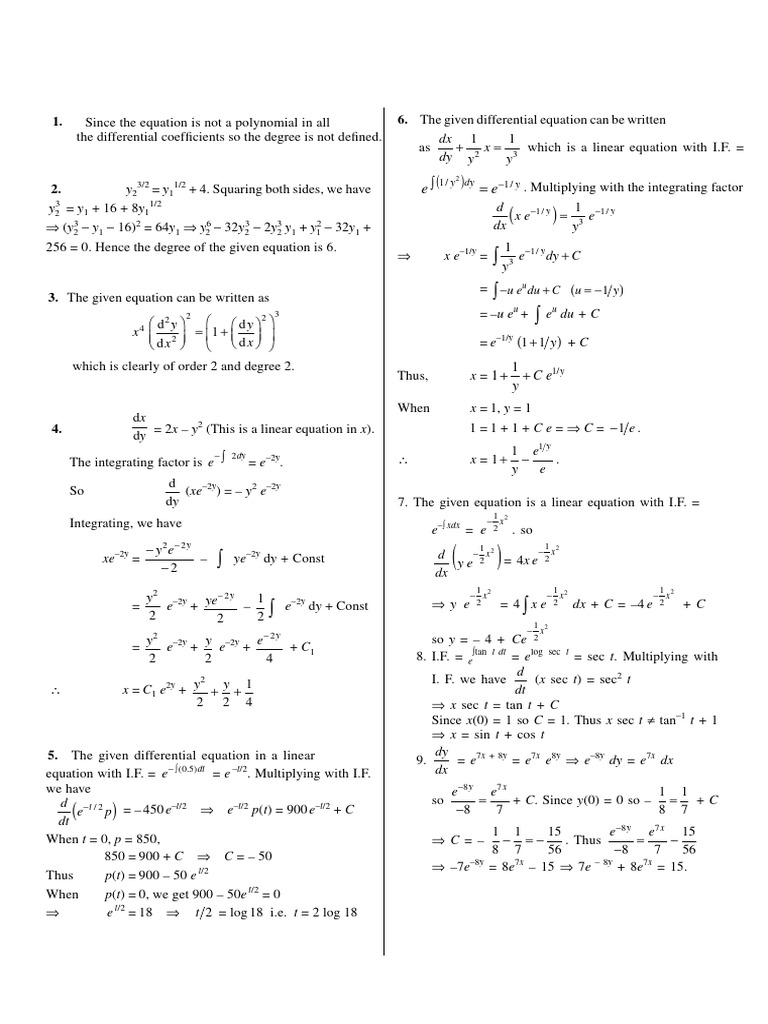 Dpt - 22 Differential Equation Sol | PDF | Elementary Mathematics ...