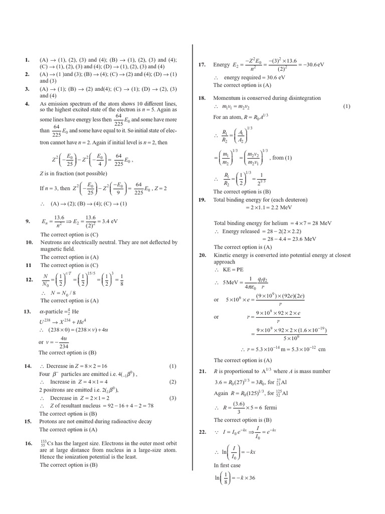 DPT - 23 Modern Physics Sol | PDF | Electronvolt | Emission Spectrum