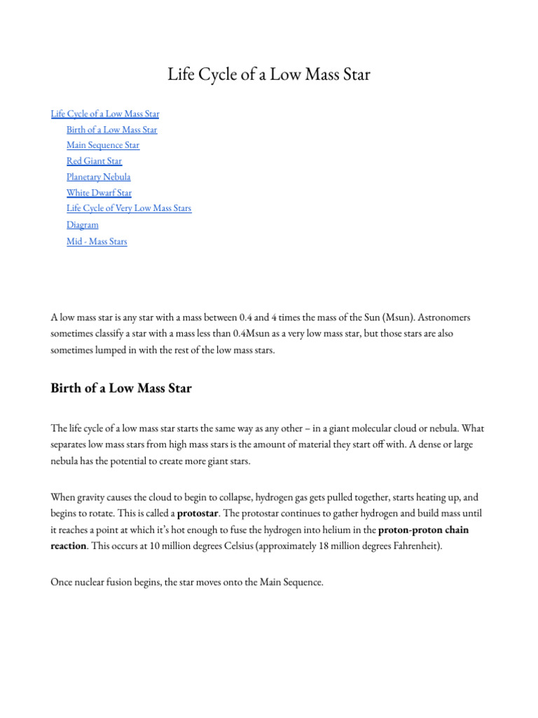 Life Cycle of Low and Mid Mass Stars | PDF | Stars | Star Formation