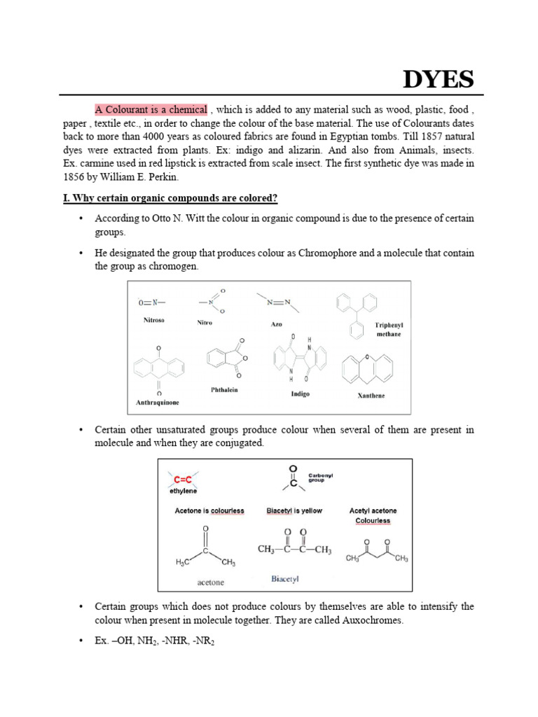 Comprehensive Guide to Dyes and Their Uses | PDF | Dye | Acid