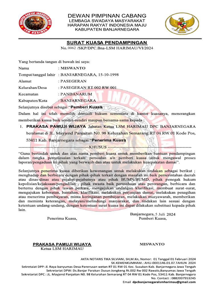 surat kuasa Miswanto | PDF