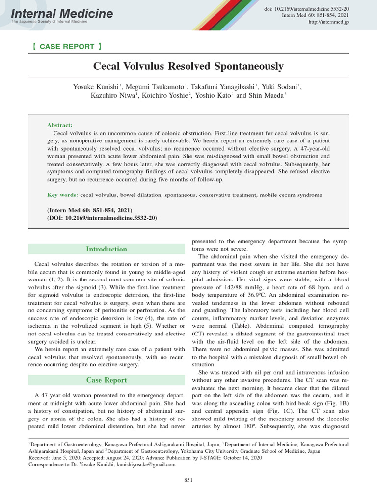 cecal volvulus resolved spontaneously | PDF | Digestive Diseases ...