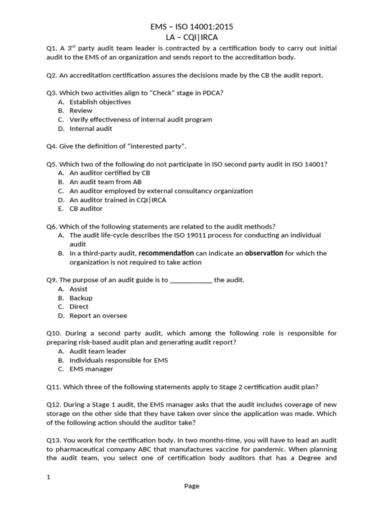EMS Questions | PDF | Audit | Auditor's Report