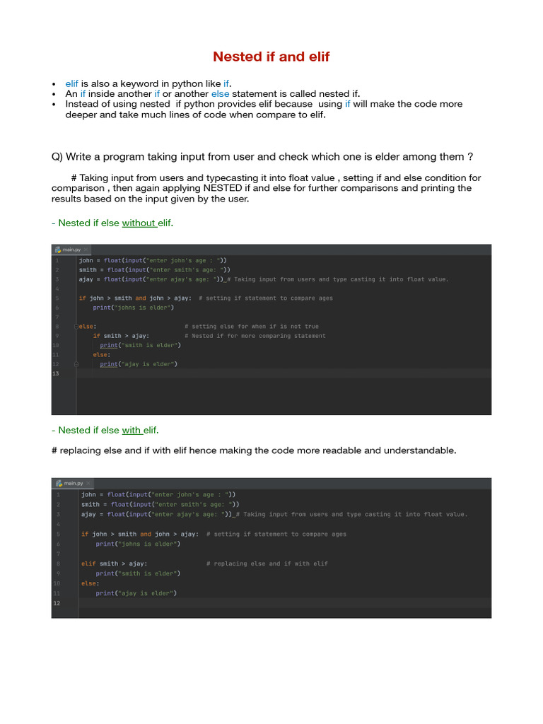 Nested If and Elif | PDF
