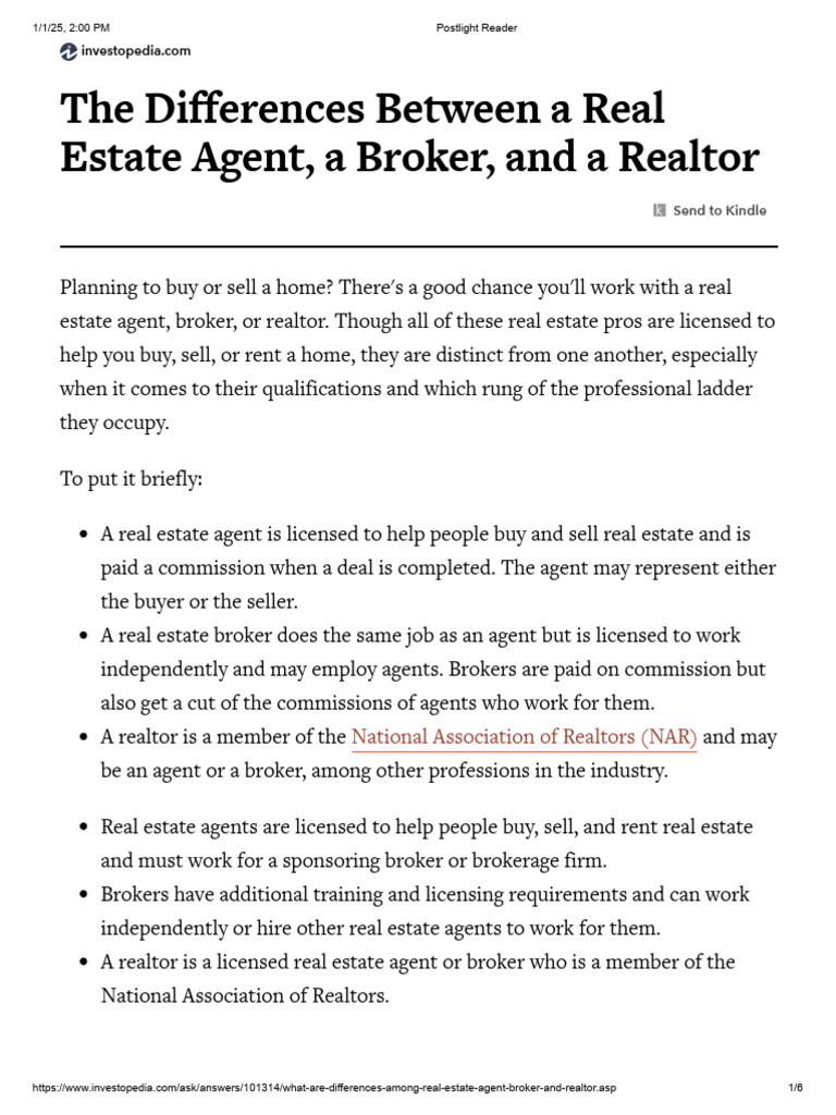 The Differences Between A Real Estate Agent, A Broker, and A Realtor | PDF | National ...