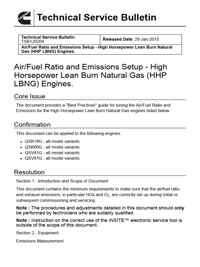Air - Fuel Ratio and Emissions Setup - High Horsepower Lean Burn Natural Gas (HHP LBNG) Engines ...
