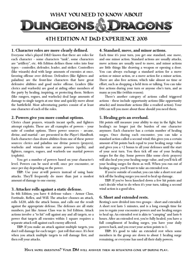 What You Need To Know About D&D 4th Edition | PDF | D20 System | Gary ...