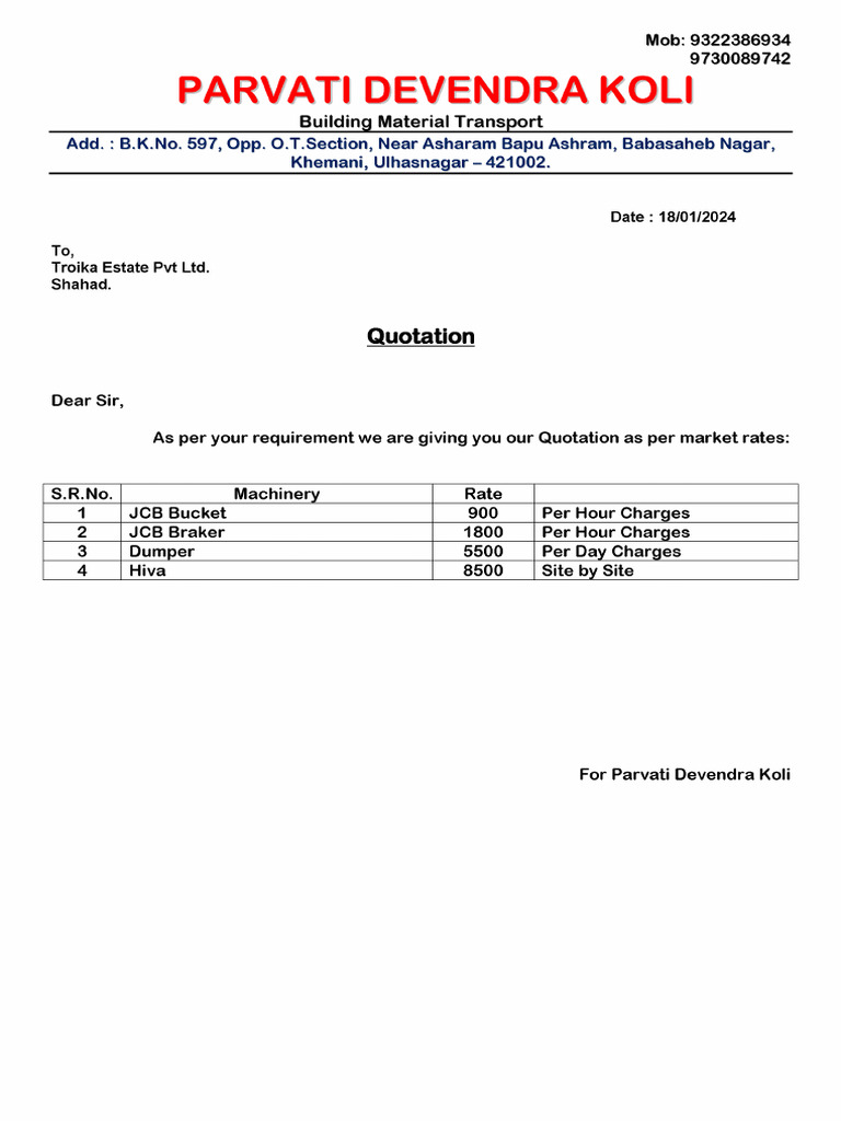 Parvati Devendra Koli Quotation | PDF