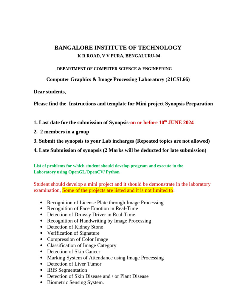 CGV Mini Project Synopsis Template and Instructions | PDF | Simulation ...
