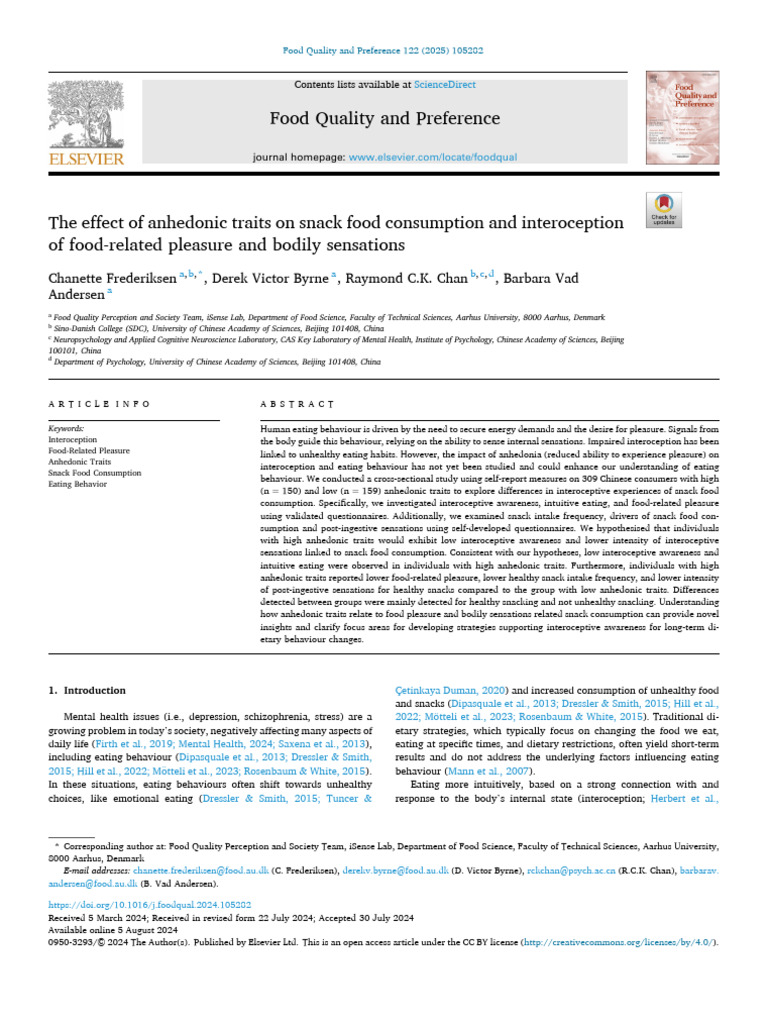 The Effect of Anhedonic Traits On Snack Food Consumption A 2025 Food ...