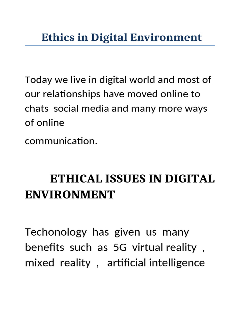 Ethics in Digital Environment | PDF