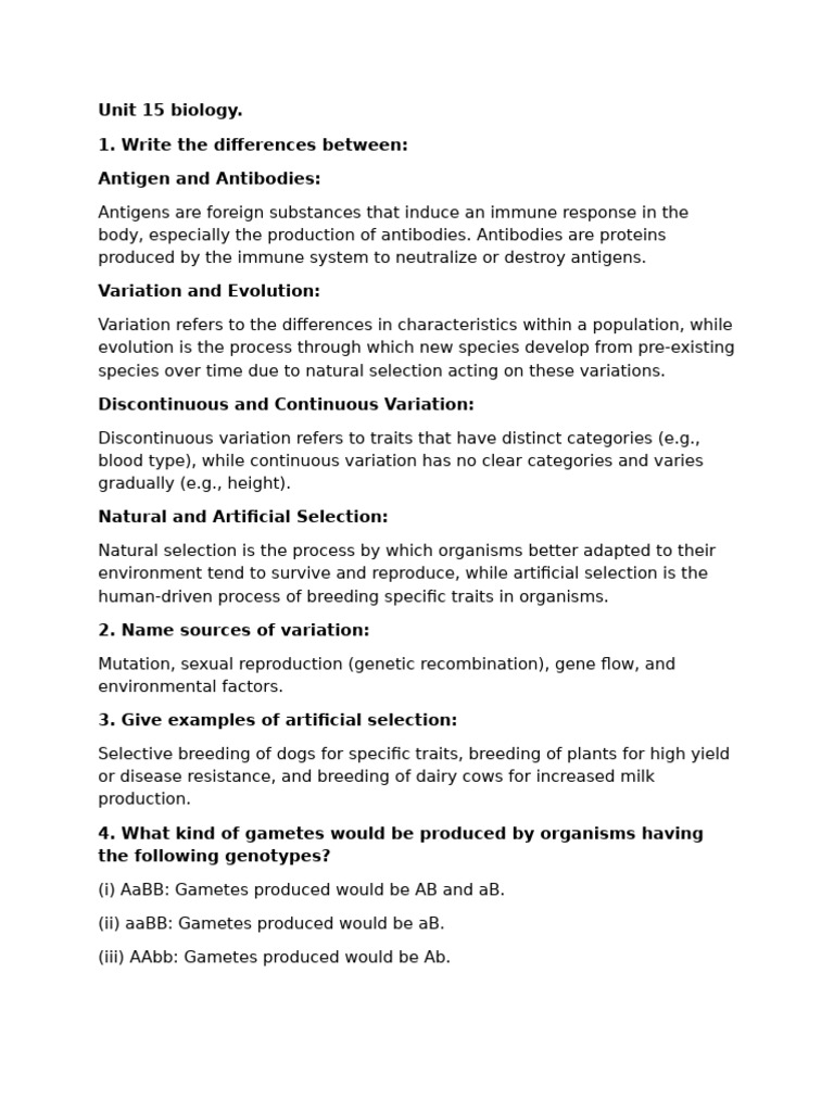 Biology Unit 15: Variation and Selection | PDF | Dominance (Genetics ...