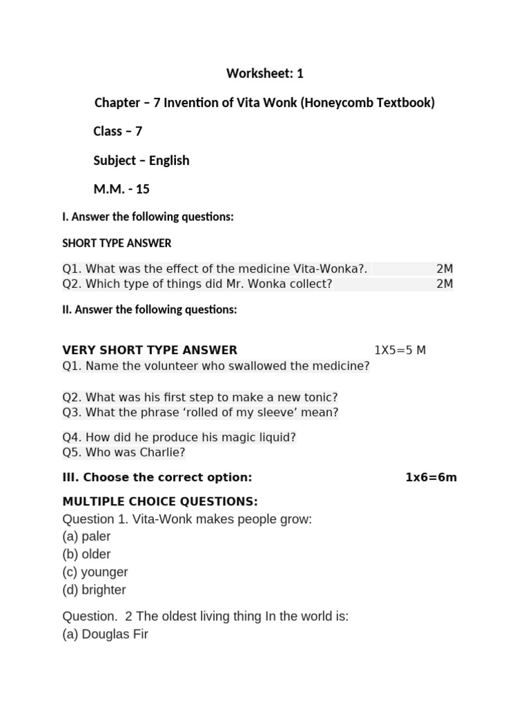 Vii Eng l07 Vita Wonk Worksheet | PDF