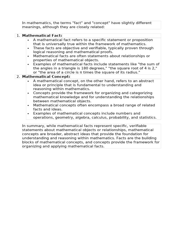 In Mathematics Facts and Concepts | PDF | Mathematics | Concept