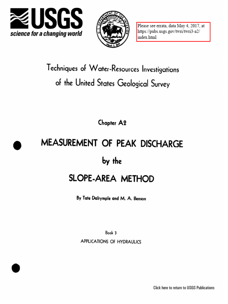 Measure of Peak Dischareg by Slope Area Method (USGS) | PDF