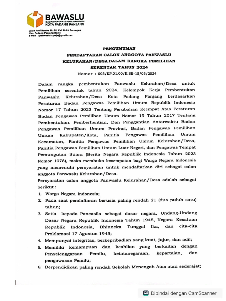 Pengumuman Penerimaan PKD | PDF