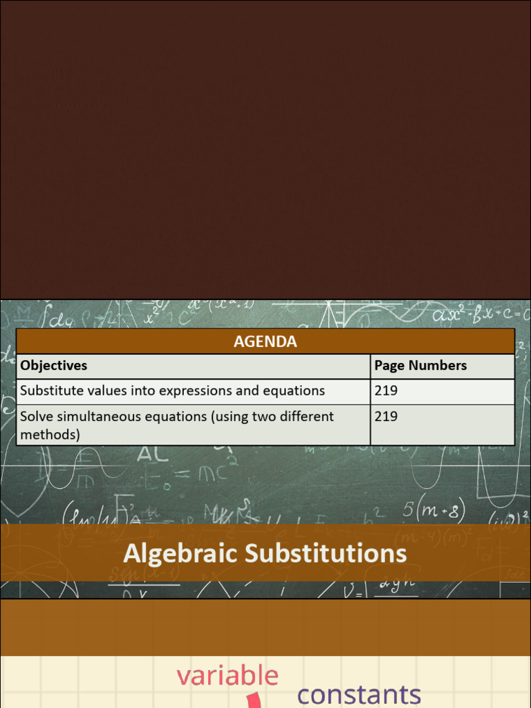 Algebraic Substitutions | PDF | Equations | Mathematical Objects