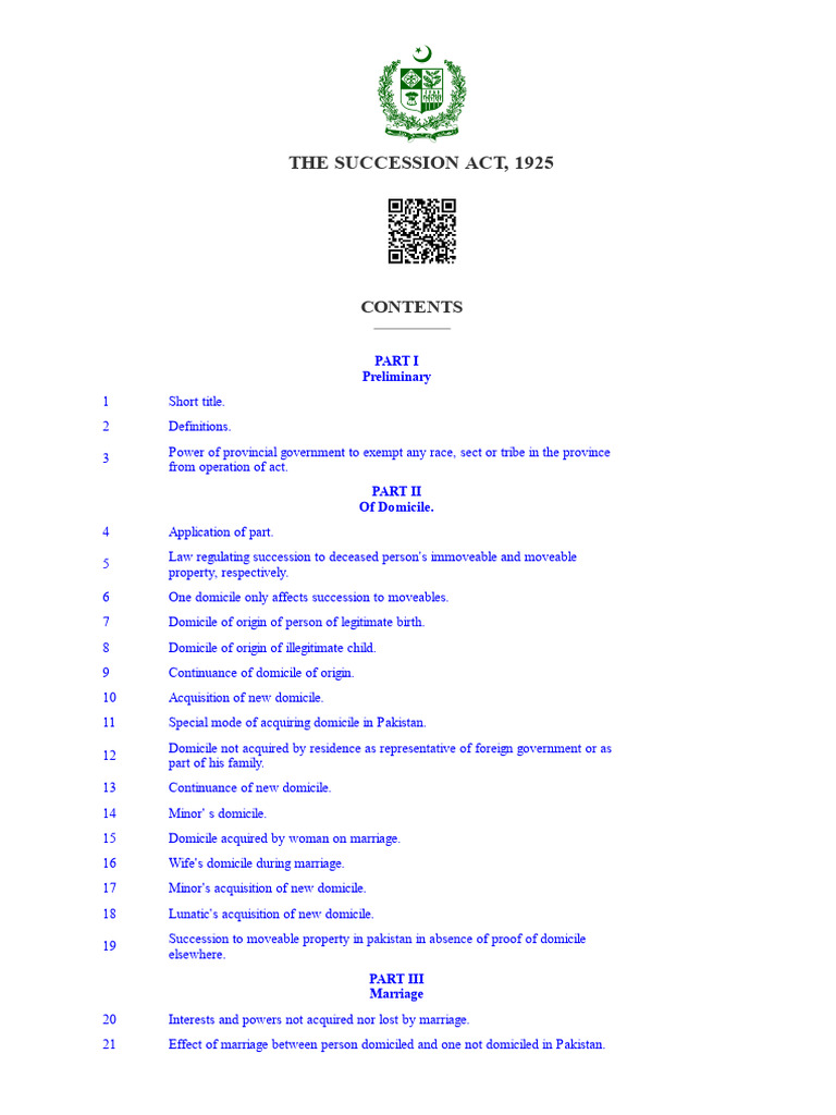 Succession Act 1925: Key Provisions | PDF | Probate | Will And Testament