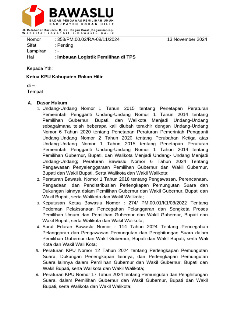 Surat Imbauan Logistik TPS Word | PDF