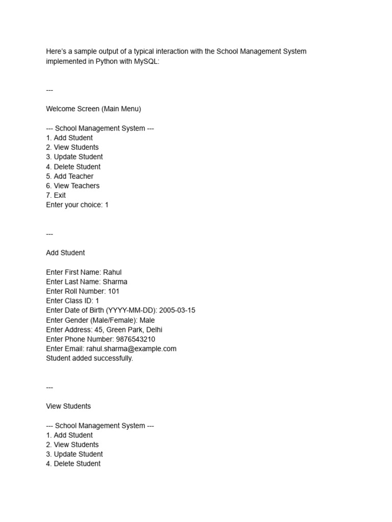 School Management System Python Demo | PDF